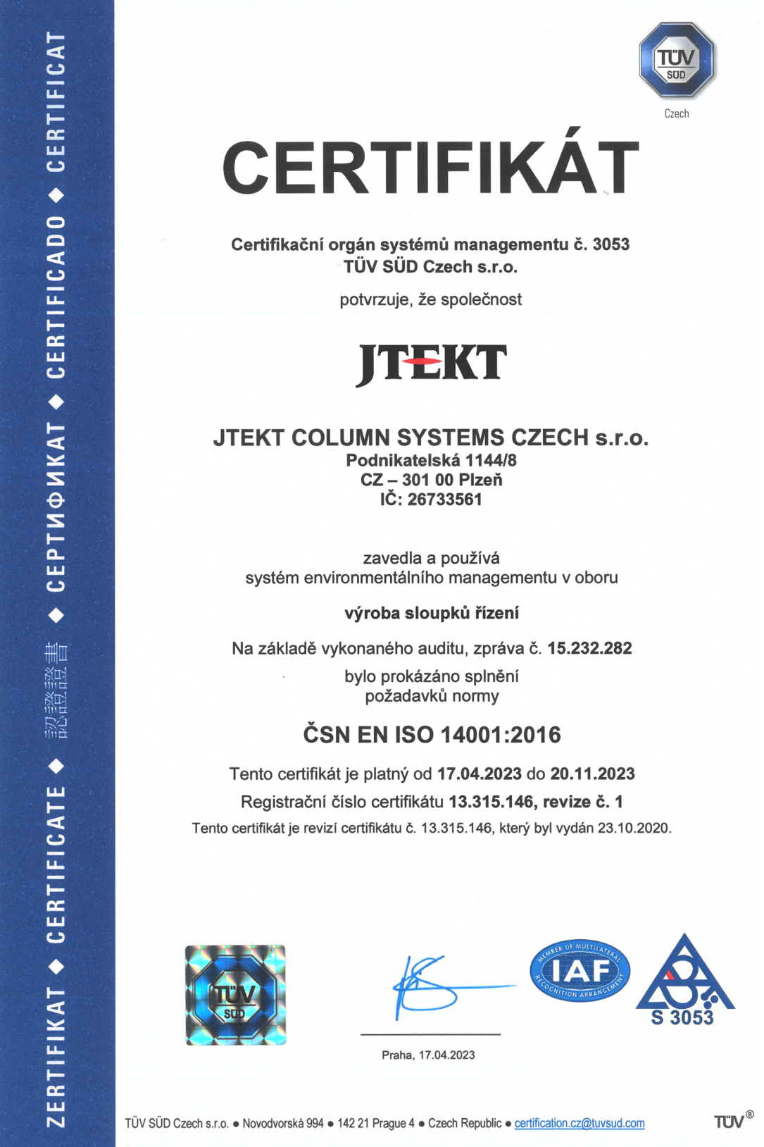 About – JTEKT COLUMN SYSTEMS CZECH S.R.O.